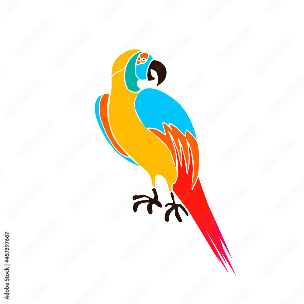 Stylized parrot isolated on white. Hand drawn vector illustration ...