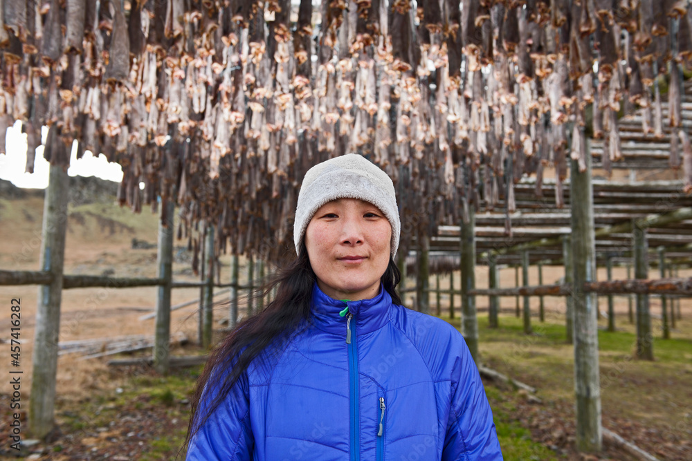 cod fish hanging up for drying in the Eastern fjords of Iceland Stock ...