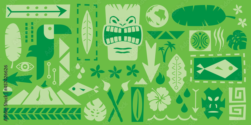 Tropical Tiki Graphics | Hawaiian Luau Icons | Tropic Island Vibes ...