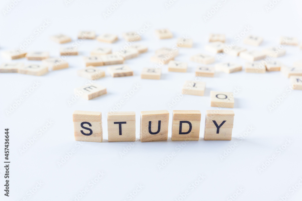 STUDY cube blocks on white background. Wooden blocks with the word ...