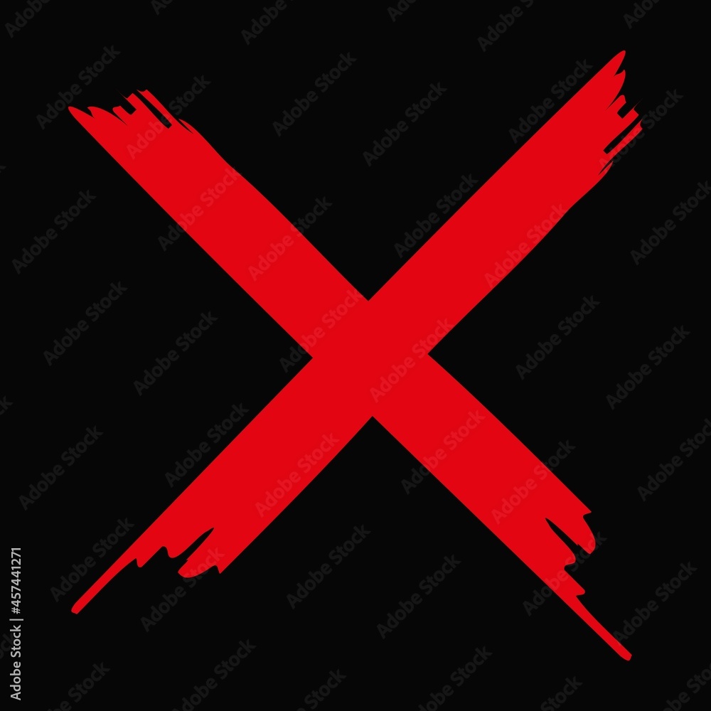 Red cross on black background. Checklist mark. Choice emblem. Abstract ...