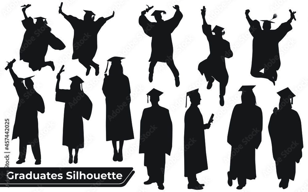 Collection of Graduates Celebrating silhouettes in different poses ...