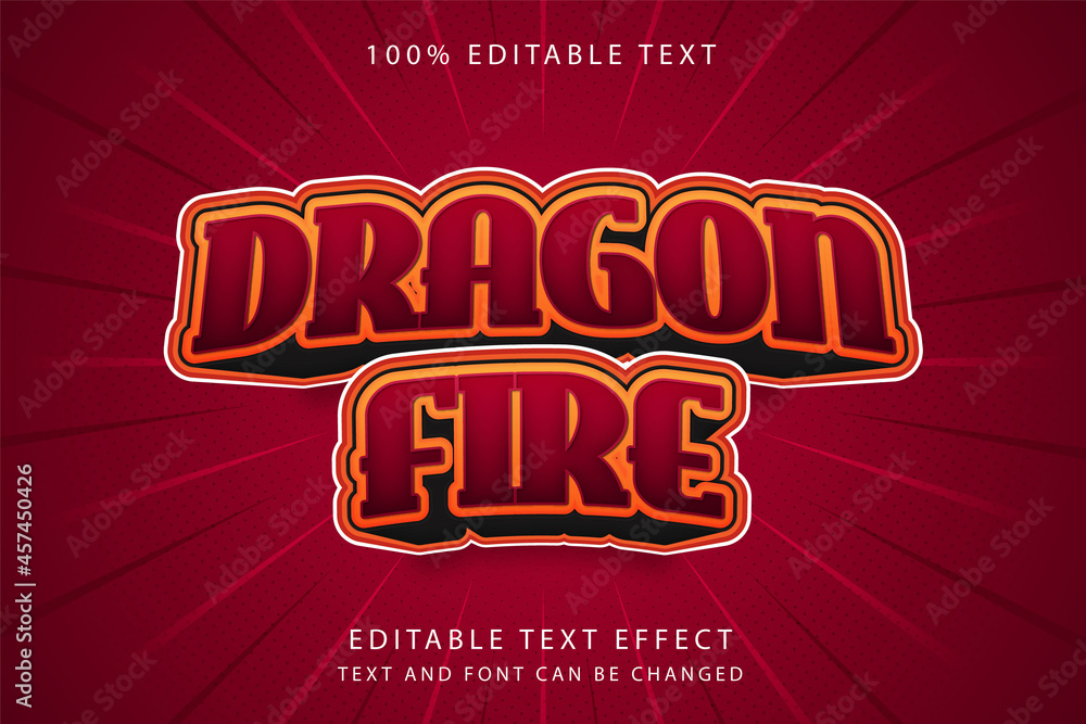 Dragon fire,3 dimension editable text effect modern red gradation ...