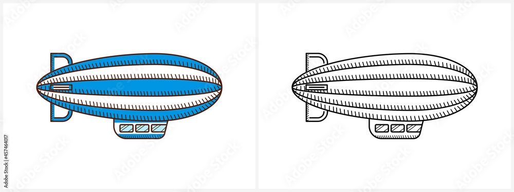 Blimp coloring page for kids. Vintage Zeppelin Stock Vector | Adobe Stock