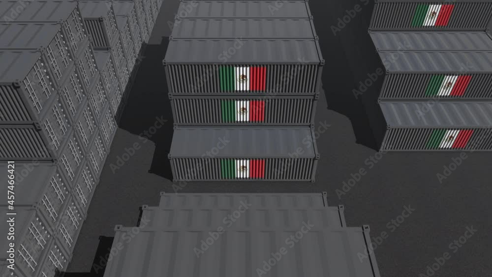 Seamless looping 3d animation of shipping containers with the flag of ...