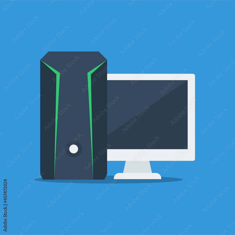 PC setup, Computer set. CPU and computer icon. Flat vector suitable for ...