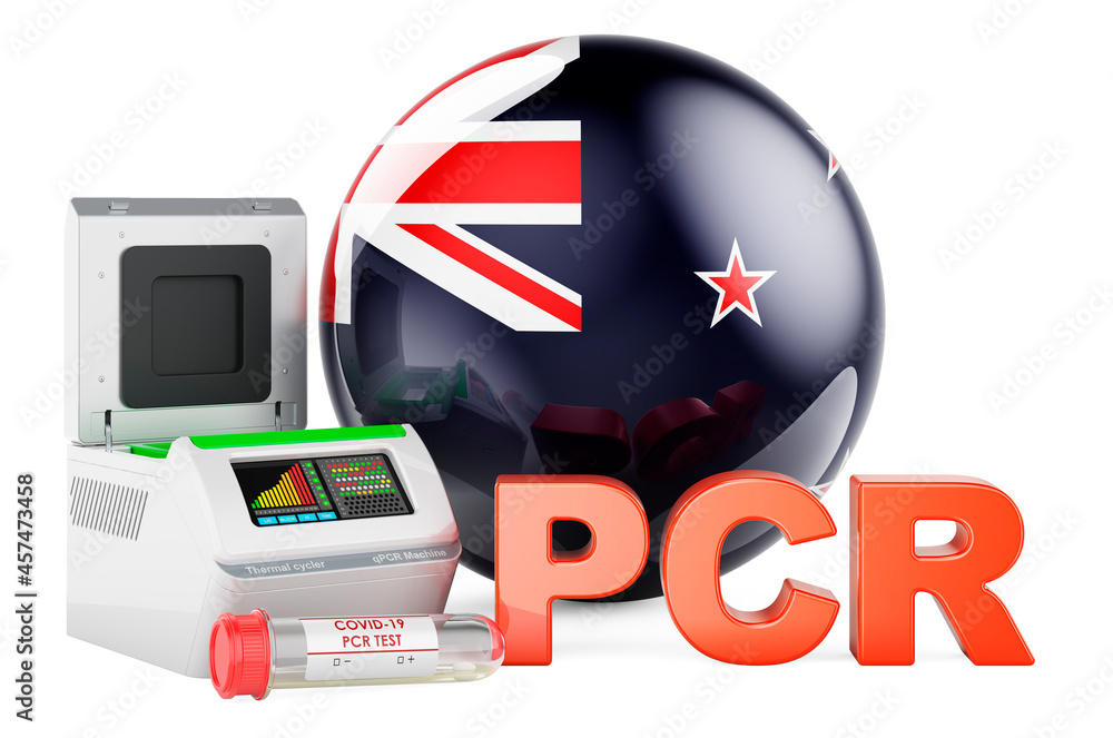 PCR test for COVID-19 in New Zealand, concept. PCR thermal cycler with ...