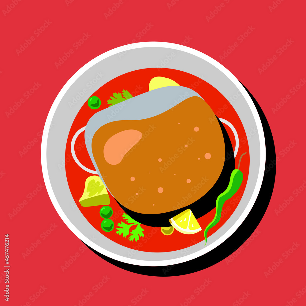 Puri bhaji. Aloo sabzi and Fried Puri. Indian food vector background ...