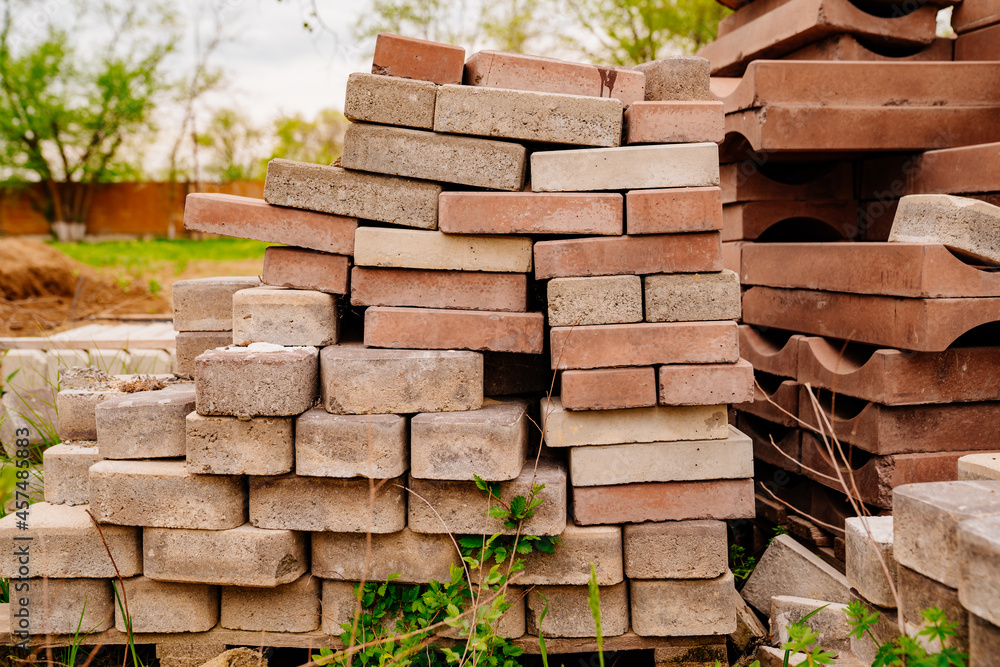 folded paving slabs paving stones and bricks. construction, repair ...