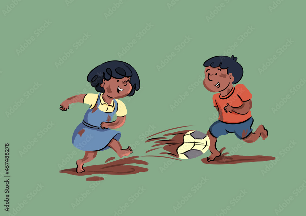 kids playing football in mud Stock Illustration | Adobe Stock