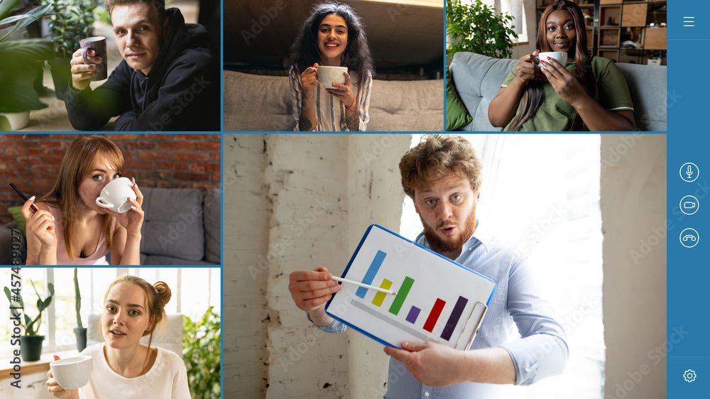 Team working by group video call share ideas brainstorming use video ...