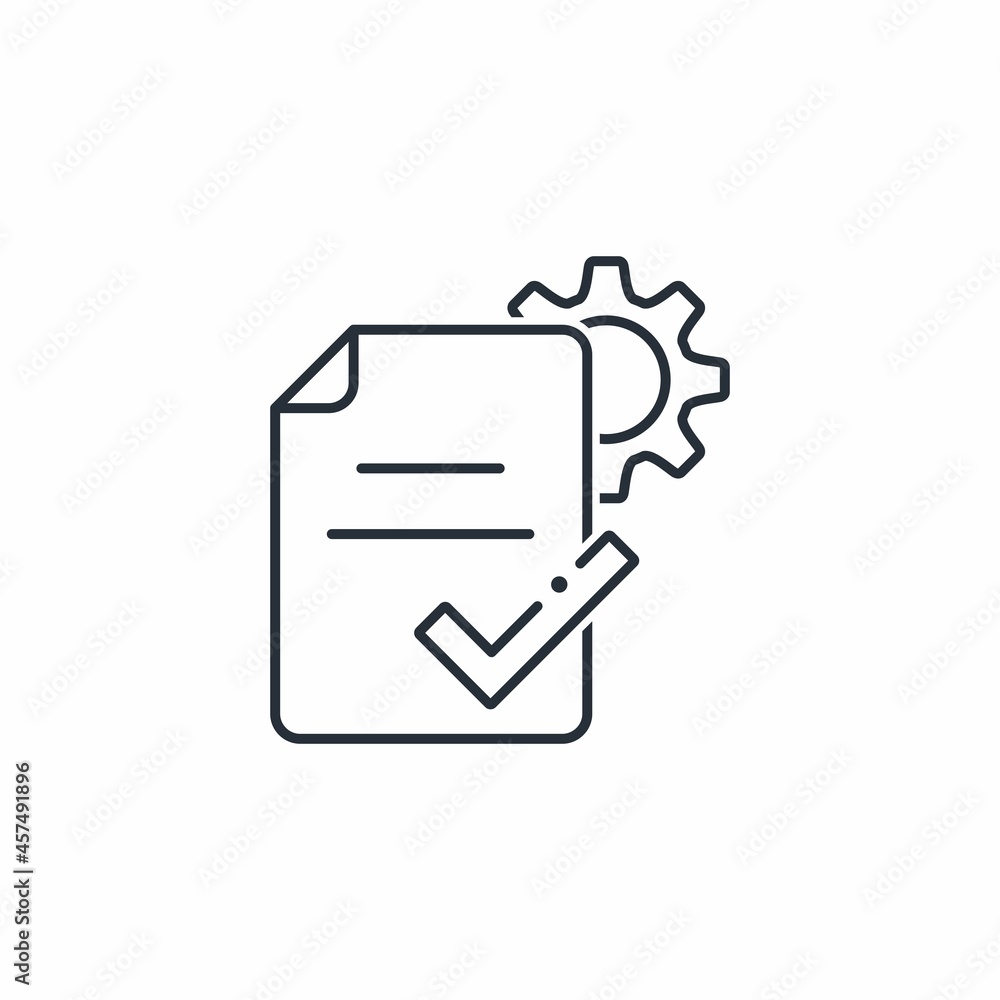 Processed data. Verified document. Vector linear icon isolated on white ...
