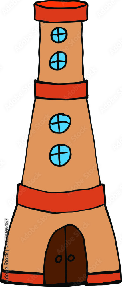 Vetor de Vector simple drawing house tower. The house is a tower with ...