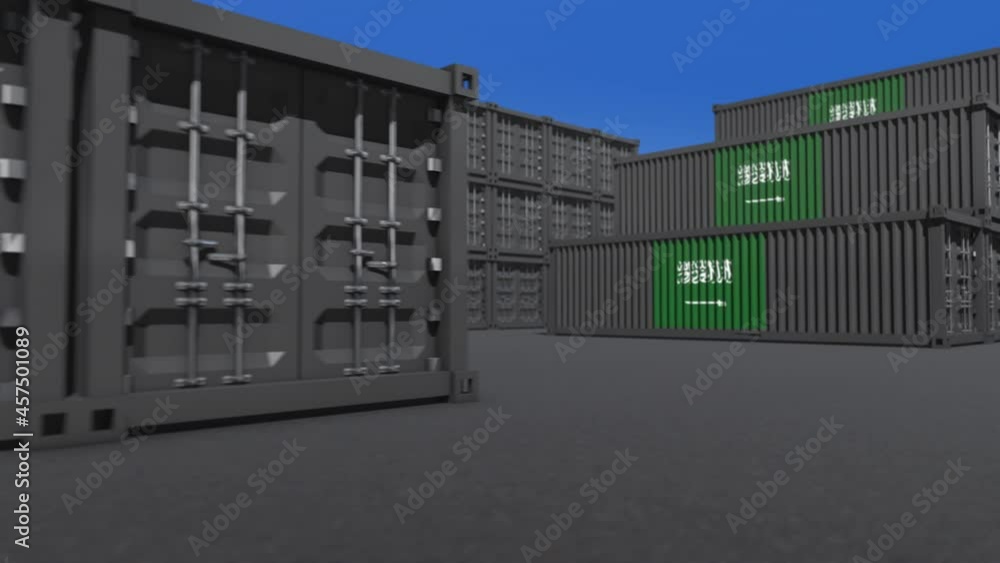 Seamless looping 3d animation of shipping containers with the flag of ...