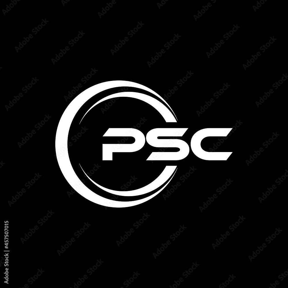 PSC letter logo design with black background in illustrator, vector ...