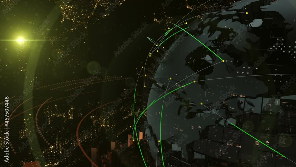 Abstract Sci Fi HUD animation.5G towers connections.Globe Earth.World ...