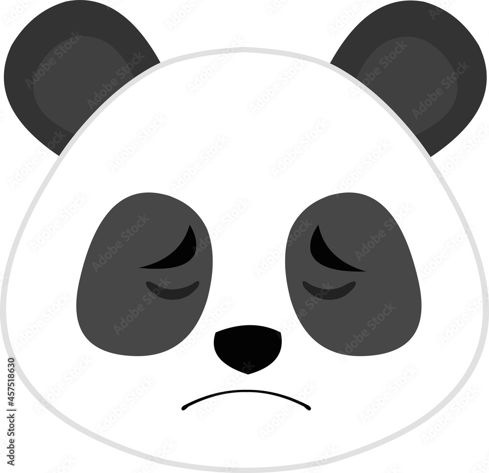 Vector emoticon illustration of a cartoon panda's face with a sad ...