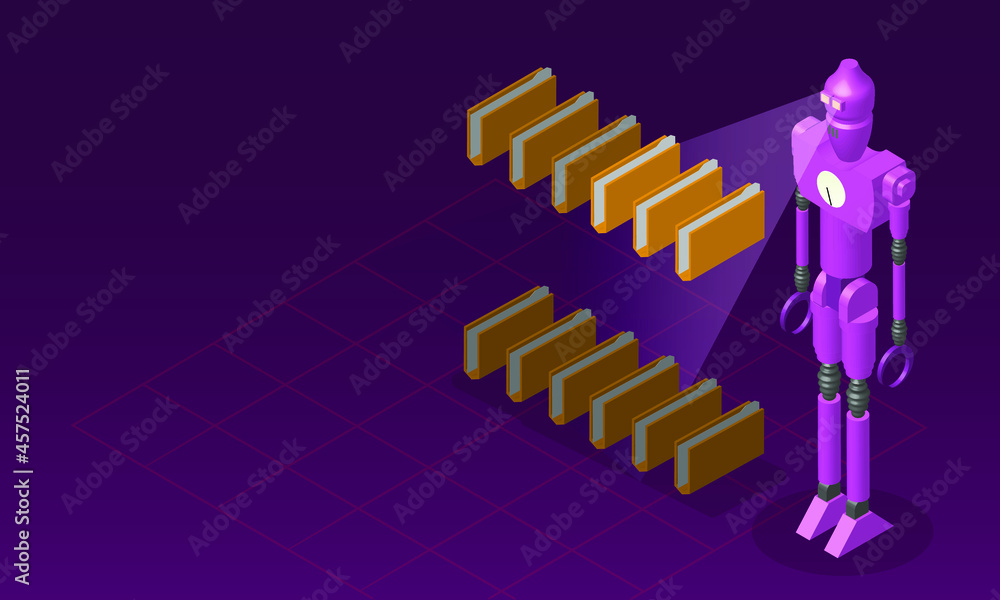 Vector illustration of isometric retro futuristic dieselpunk robot ...