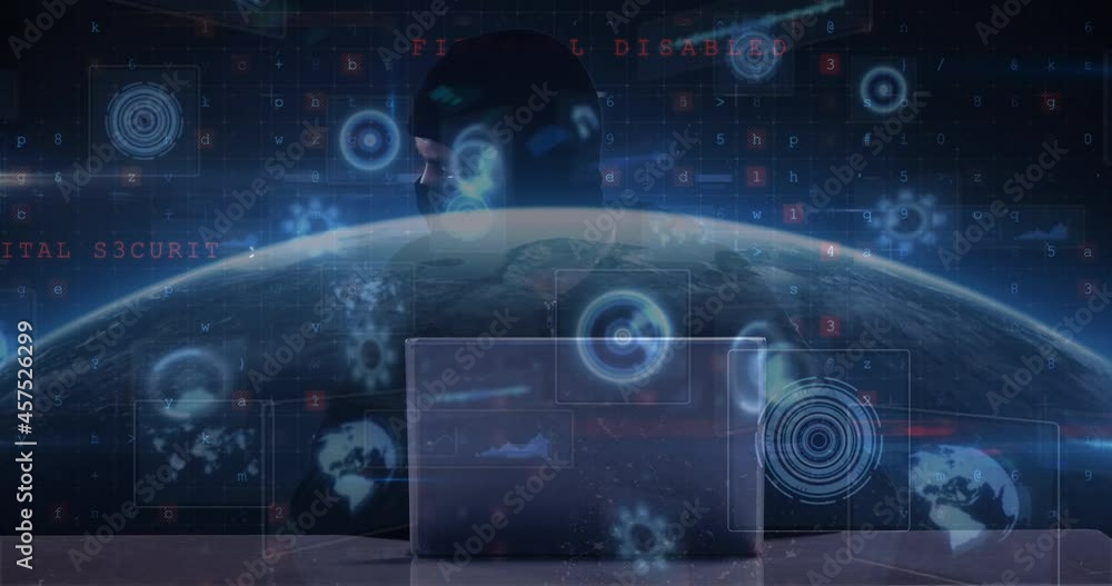 Animation of cyber attack warning and scopes scanning over hacker using laptop Stock Video ...