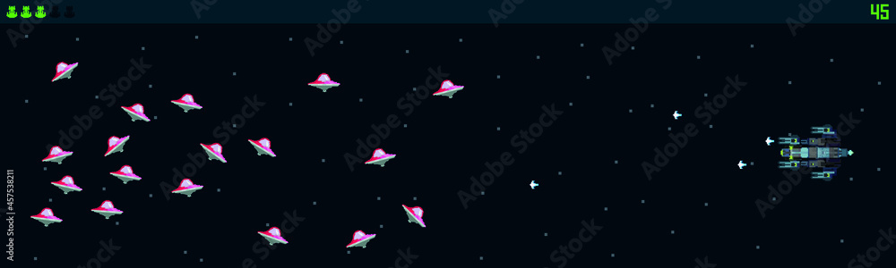 Pixel arcade space games panarama shooting background map vector ...