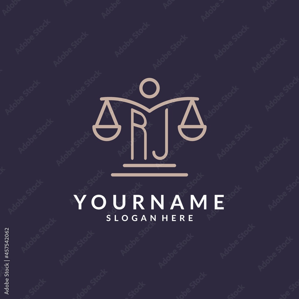 Vetor de RJ initials combined with the scales of justice icon, design ...