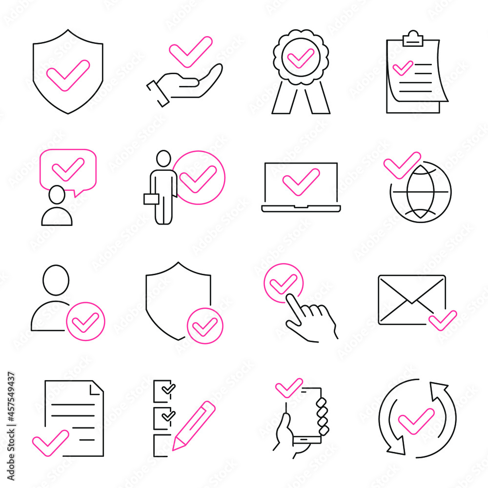 Vetor de Approve icons set.Approve pack symbol vector elements for ...