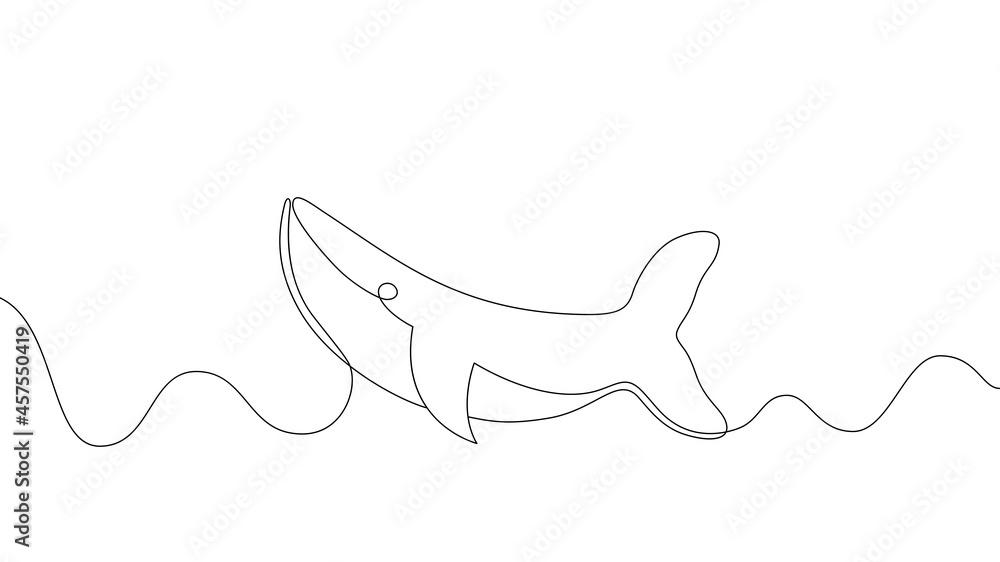 Whale drawing vector, continuous single one line art style isolated on ...