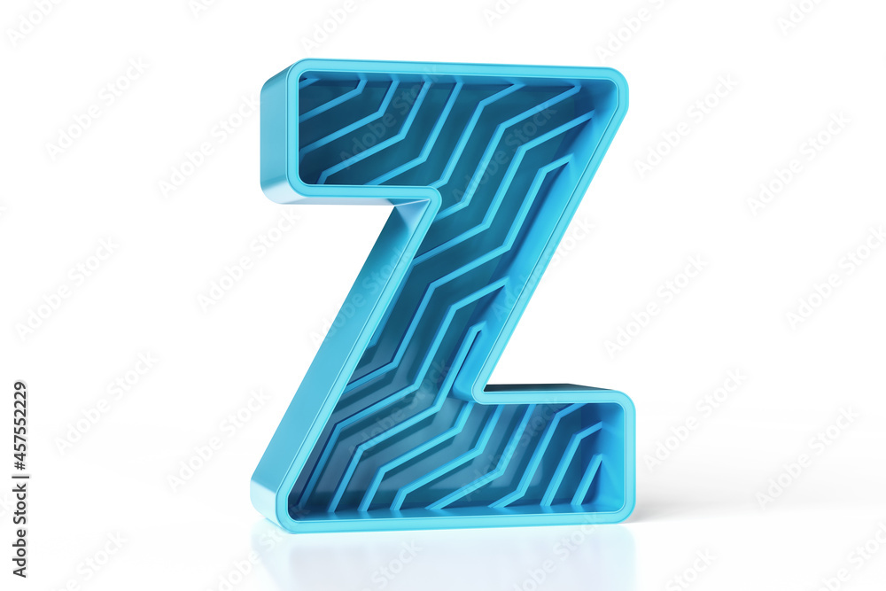 3D alphabet letter Z futuristic style designed with extruded outlines ...