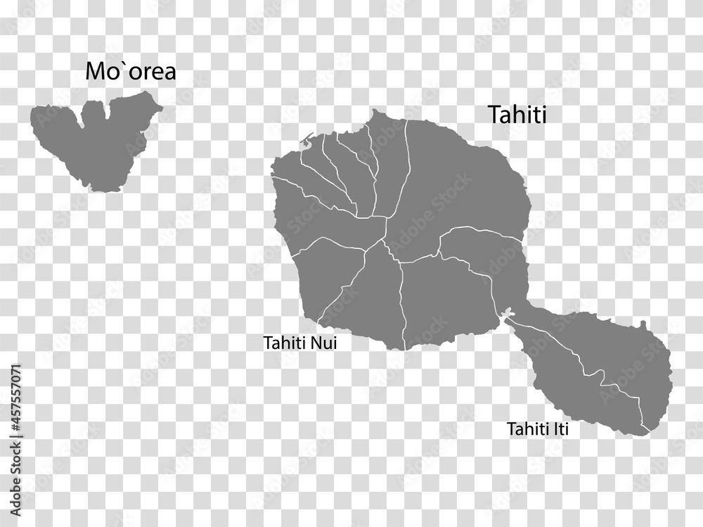 Plakat Blank map Tahiti in gray. Every Island map is with titles. High ...