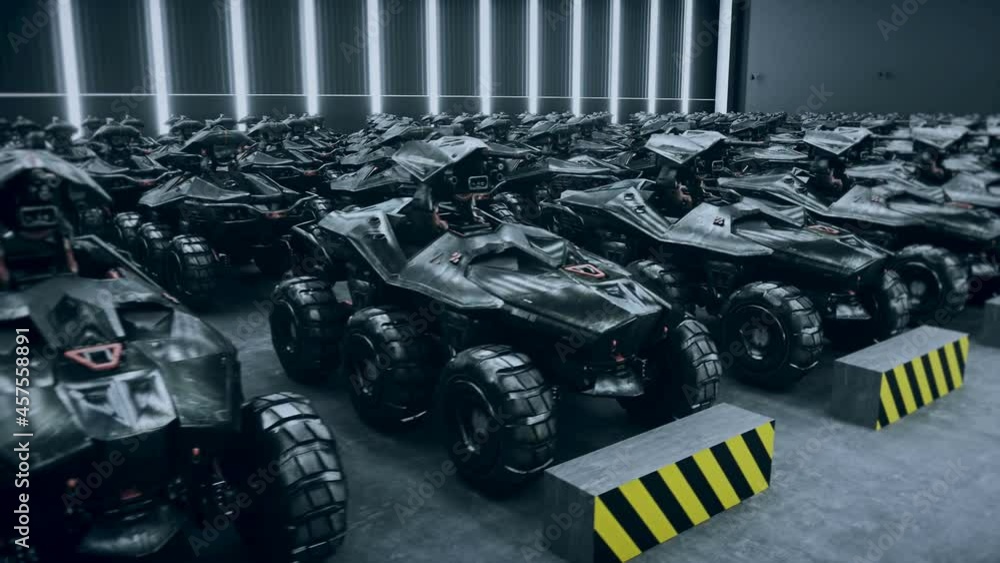 Vidéo Stock Futuristic military tanks in military base. Realistic 4k ...