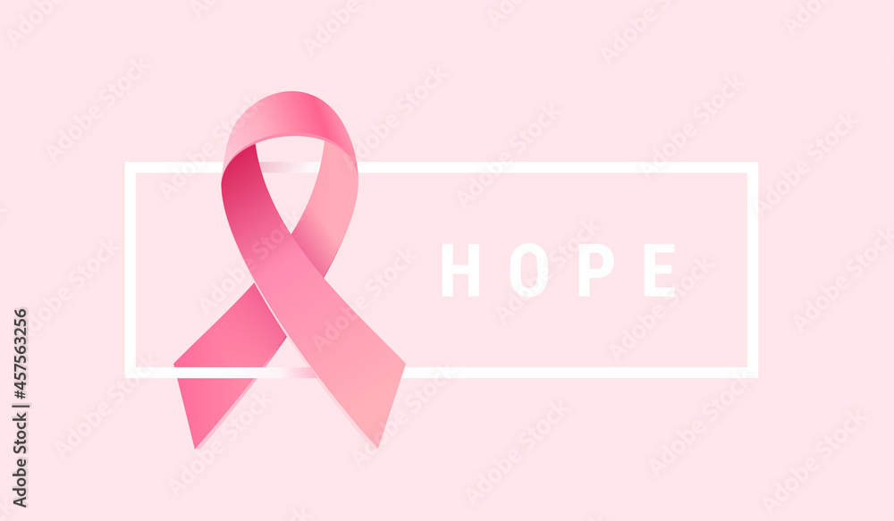 Vector Illustration with Word Hope and Pink Breast Cancer Ribbon in ...