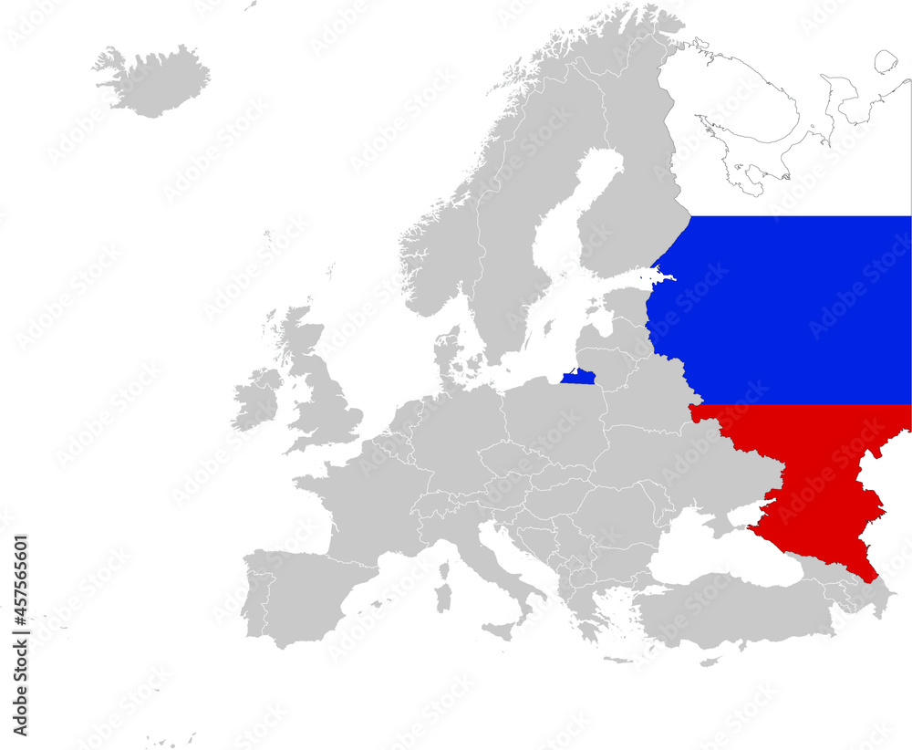 Map of Russia with national flag on Gray map of Europe Stock Vector ...