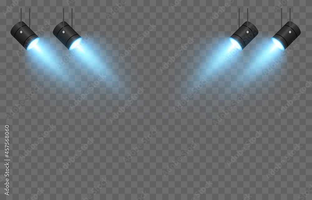 Vector set of light. Light source, studio lighting, walls, png. Blue ...