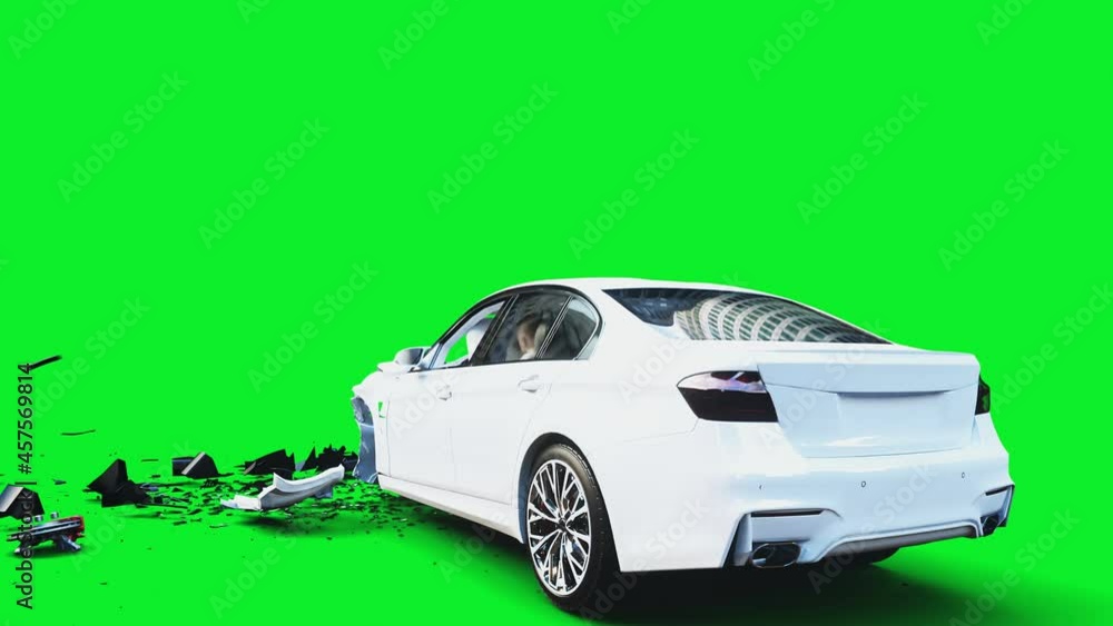 white generic 3d car crashes into invisible wall. Car accident concept ...