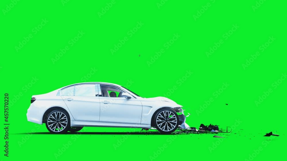 white generic 3d car crashes into invisible wall. Car accident concept ...
