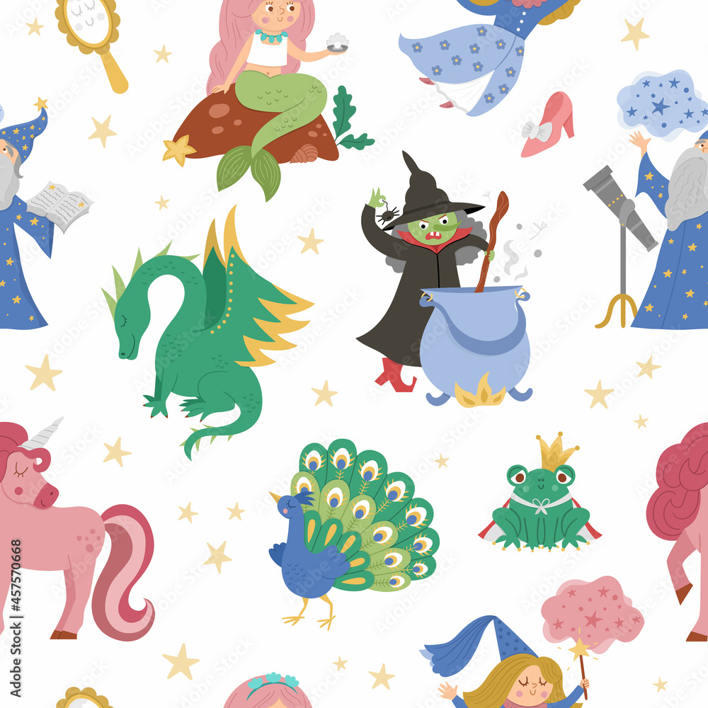 Fairy tale characters collection. Vector set of fantasy witch, unicorn ...