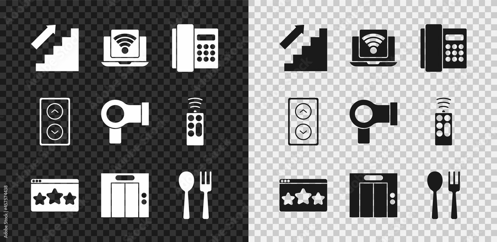 Set Stairs up, Wireless laptop, Telephone handset, Five stars rating ...