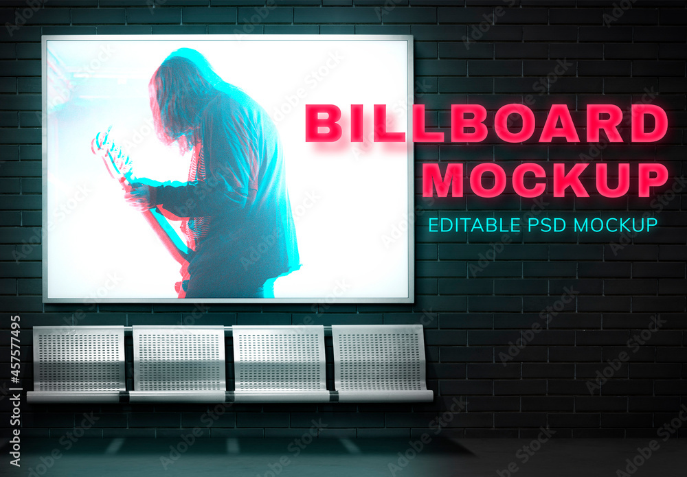 Editable Billboard Mockup on Underground Stock Template | Adobe Stock