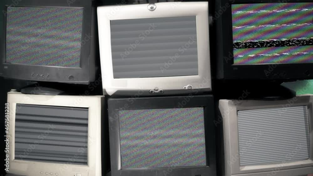 Broken Monitors Static Noise Interference, Pile of Old Televisions ...