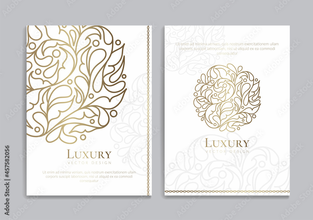 White invitation card design with golden ornament pattern. Luxury ...