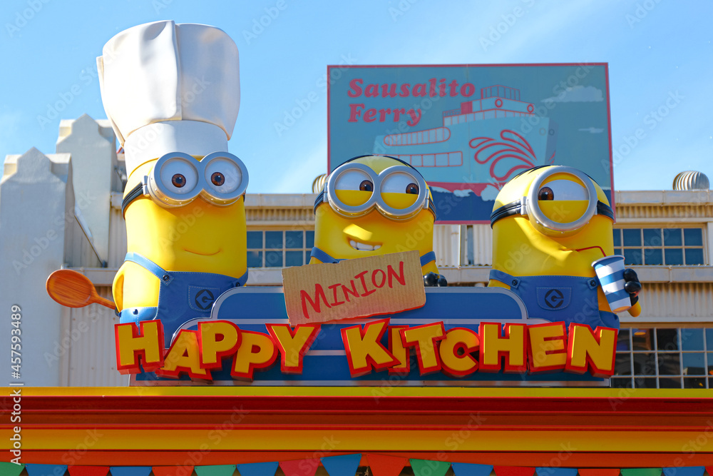 OSAKA, JAPAN - Oct 13, 2020 : Close up of HAPPY MINIONS statu in ...