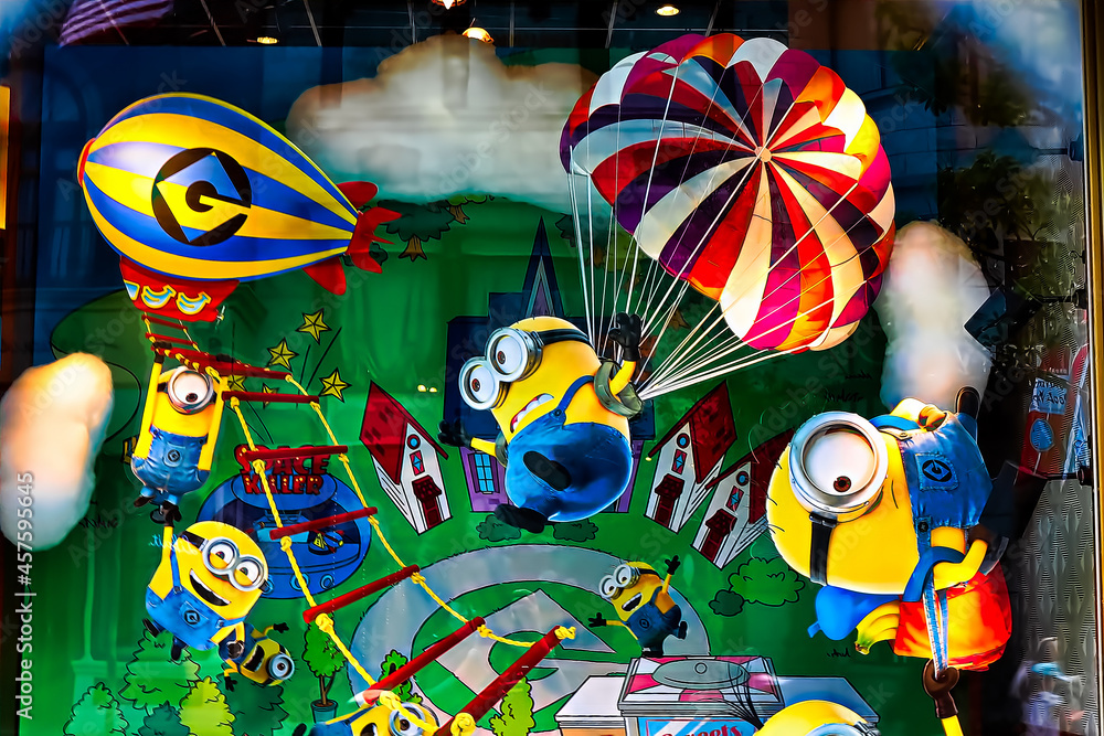 OSAKA, JAPAN - Oct 13, 2020 : Close up of HAPPY MINIONS wall art in ...