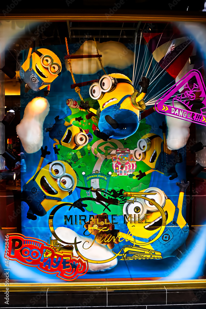 OSAKA, JAPAN - Oct 13, 2020 : Close up of HAPPY MINIONS wall art in ...