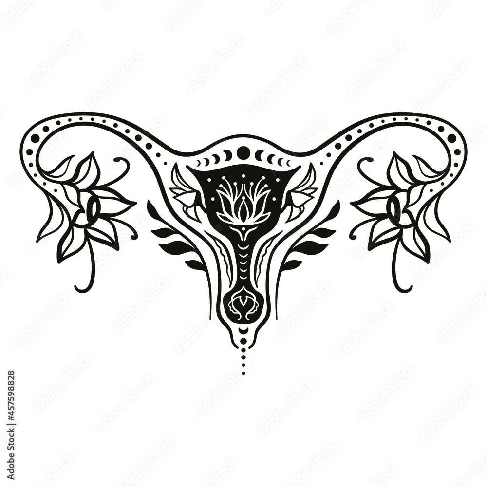 Uterus with flowers. Floral Uterus line art. Floral Ovaries. Pregnancy ...