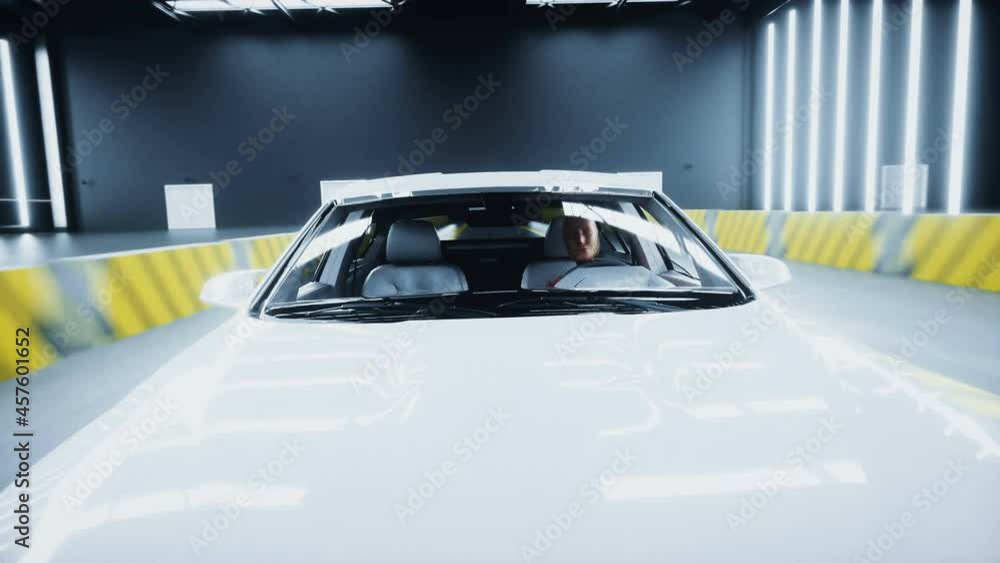 Generic 3d car crash test with crashtest dummy. Car destruction ...