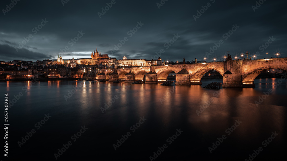 Beautifully cinematic night image of Prague's cityscape and some of its ...