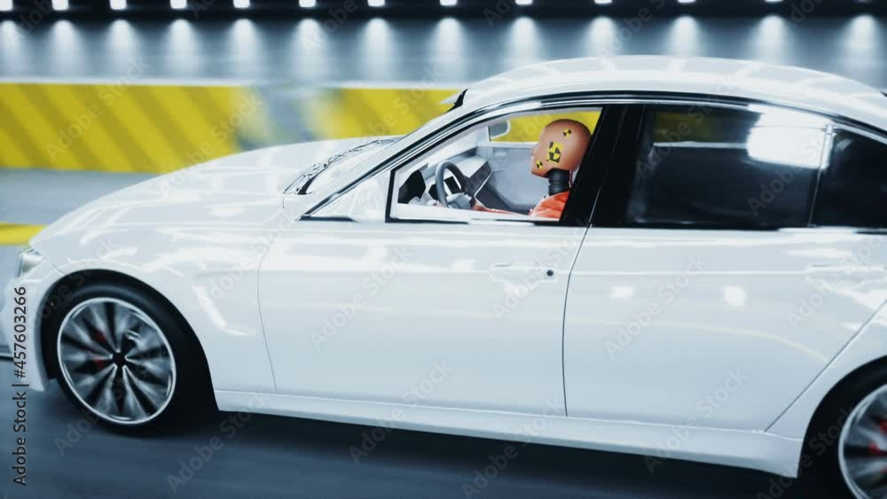 Generic 3d car crash test with crashtest dummy. Car destruction ...