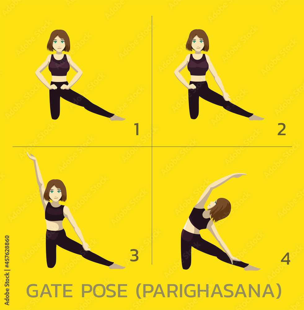 Gate Pose Parighasana Yoga Manga Tutorial How Cartoon Vector ...