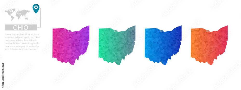 Vetor de Set of vector polygonal Ohio maps. Bright gradient map of ...