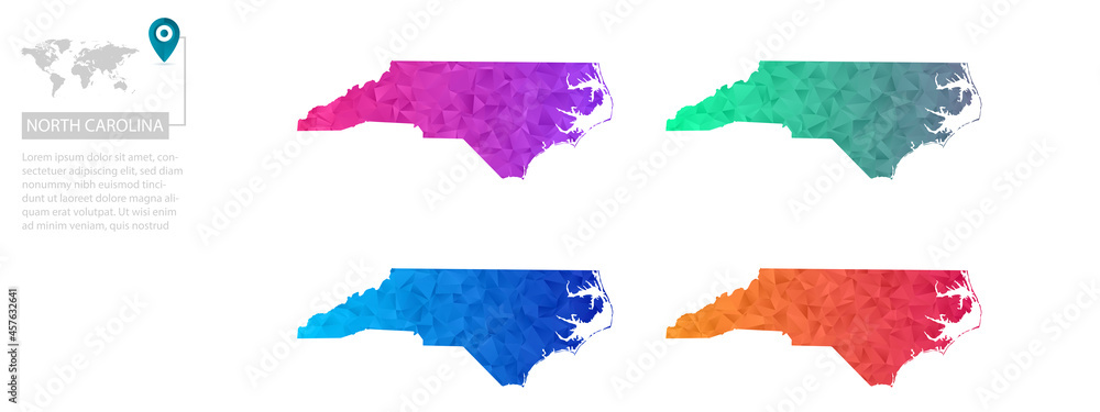 Set of vector polygonal North Carolina maps. Bright gradient map of ...